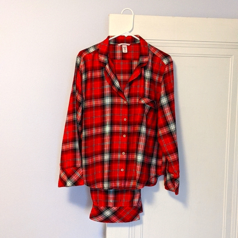 Victoria Secret Red Plaid Flannel Pj's Size L - Gem